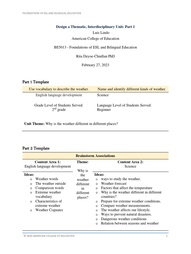 Thematic, Interdisciplinary Unit | PDF | Phonics | Learning