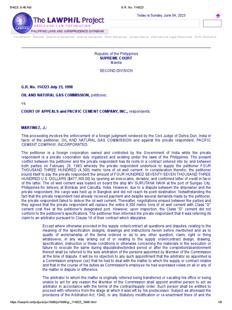 Enforcement of Foreign Judgment: Oil and Natural Gas Commission vs ...