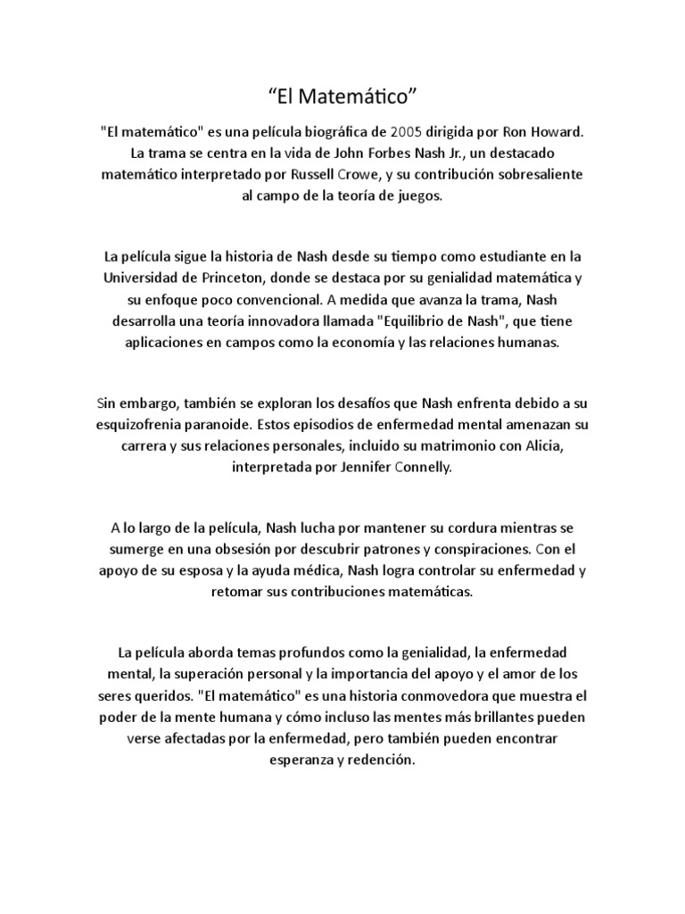 El Matemático: Genialidad y Esquizofrenia | PDF