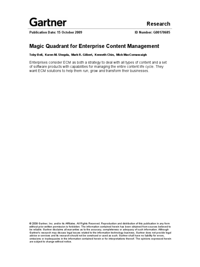 Magic Quadrant For ECM 2009 | PDF | Technology & Engineering