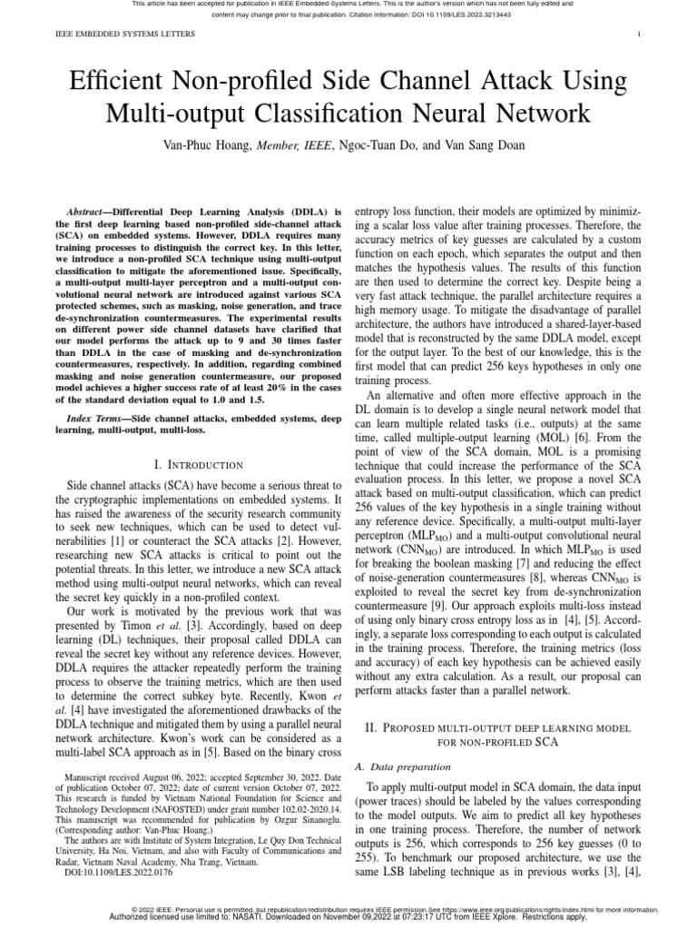 Efficient_Non-profiled_Side_Channel_Attack_Using_Multi-output_Classification_Neural_Network ...