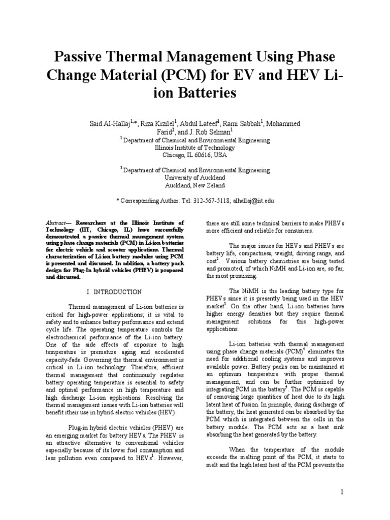 PCM-Based Thermal Management for Li-Ion Batteries | PDF | Lithium Ion ...