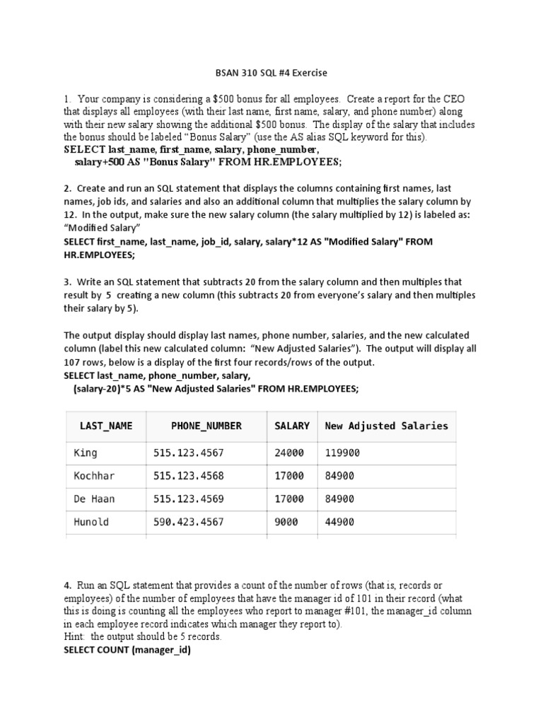 SQL Assignment #4. YejiKim | PDF | Salary | Data Management