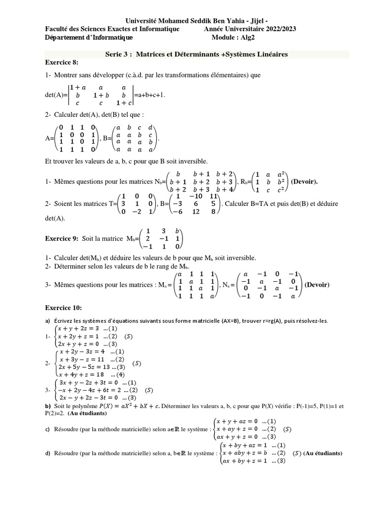 Serie 3 Matrices (Suite) | PDF