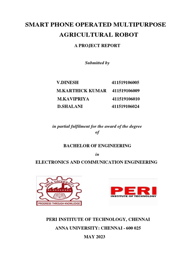 Smart Phone Operated Multipurpose Agricultural Robot Report M.karthick ...