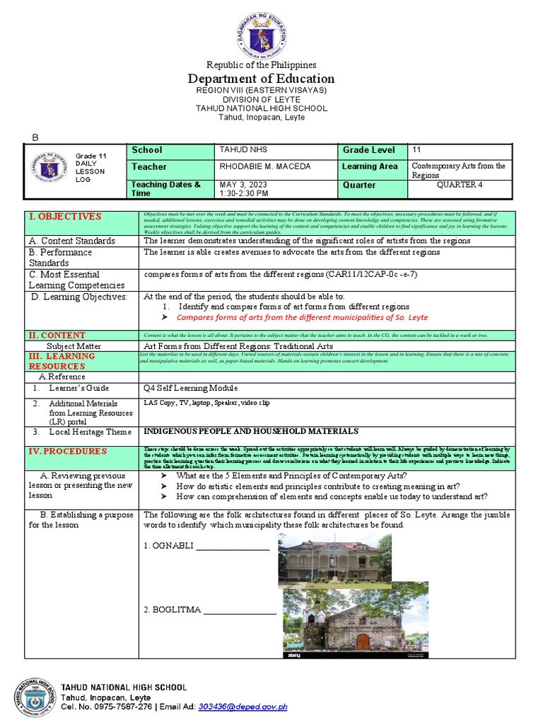 Contextualized Lesson Plan Contemporary Arts | PDF | Learning | Weaving