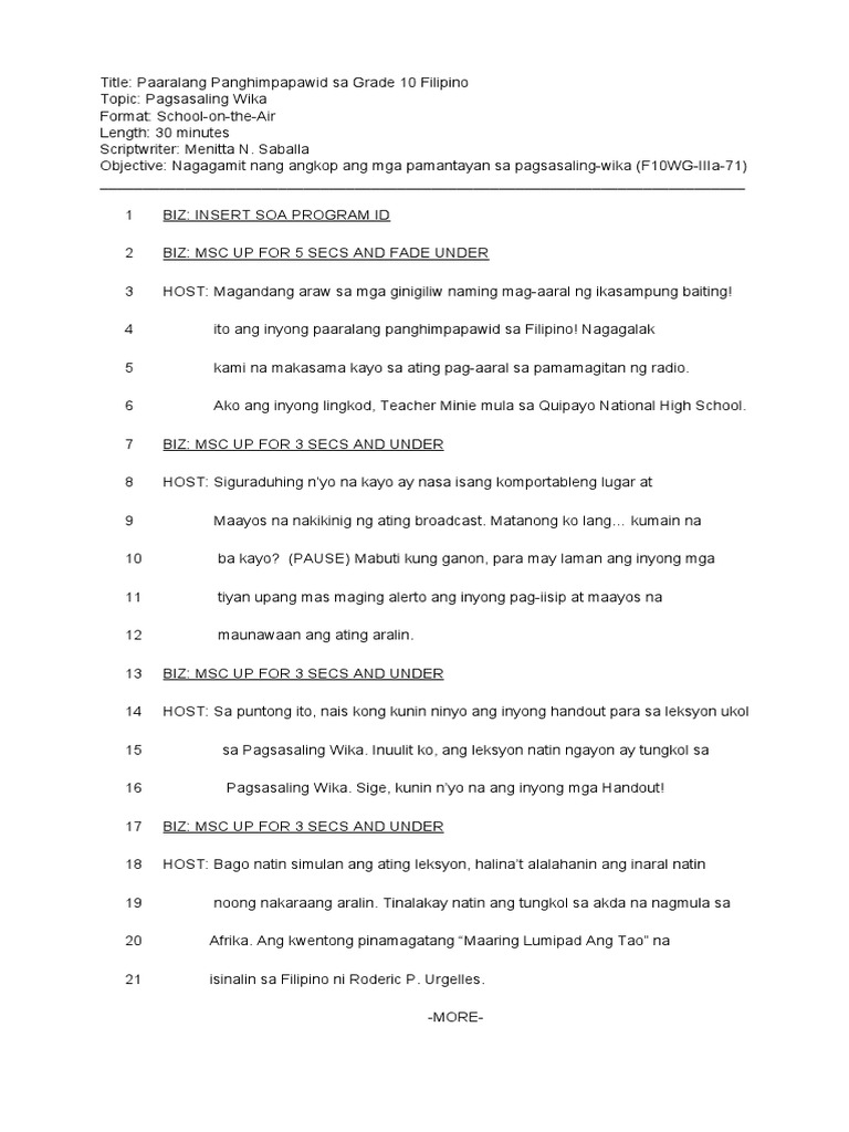 Radio Script Pdf