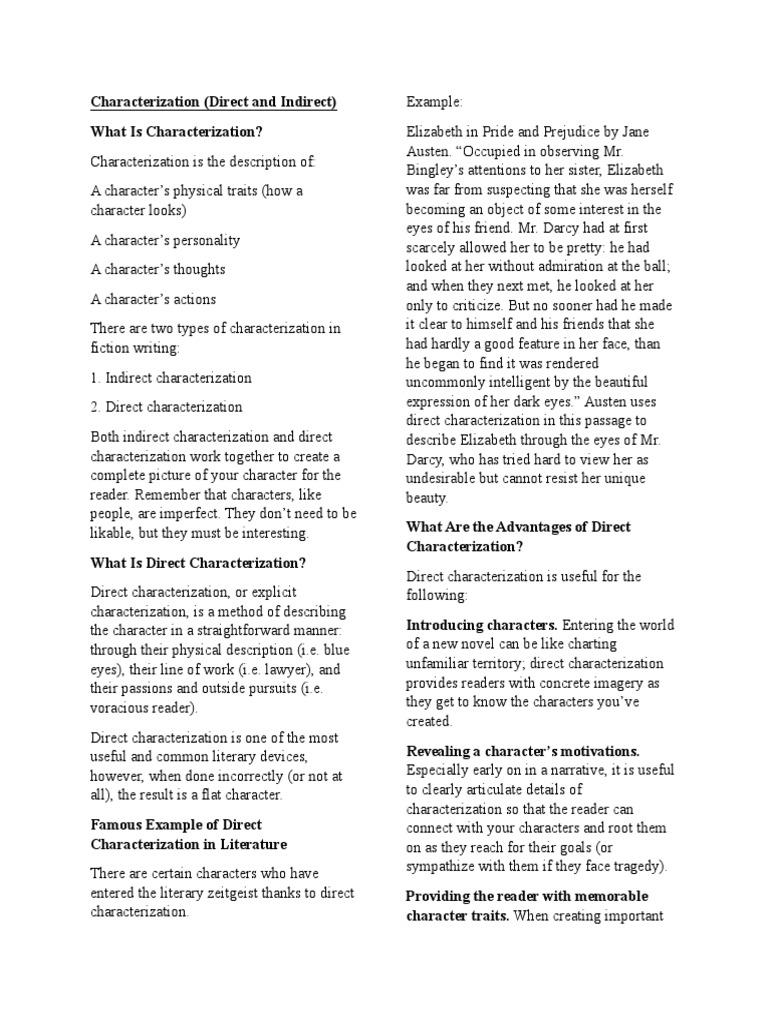 Characterization and Symbolism Handout | PDF | Symbolism (Arts) | Mr. Darcy