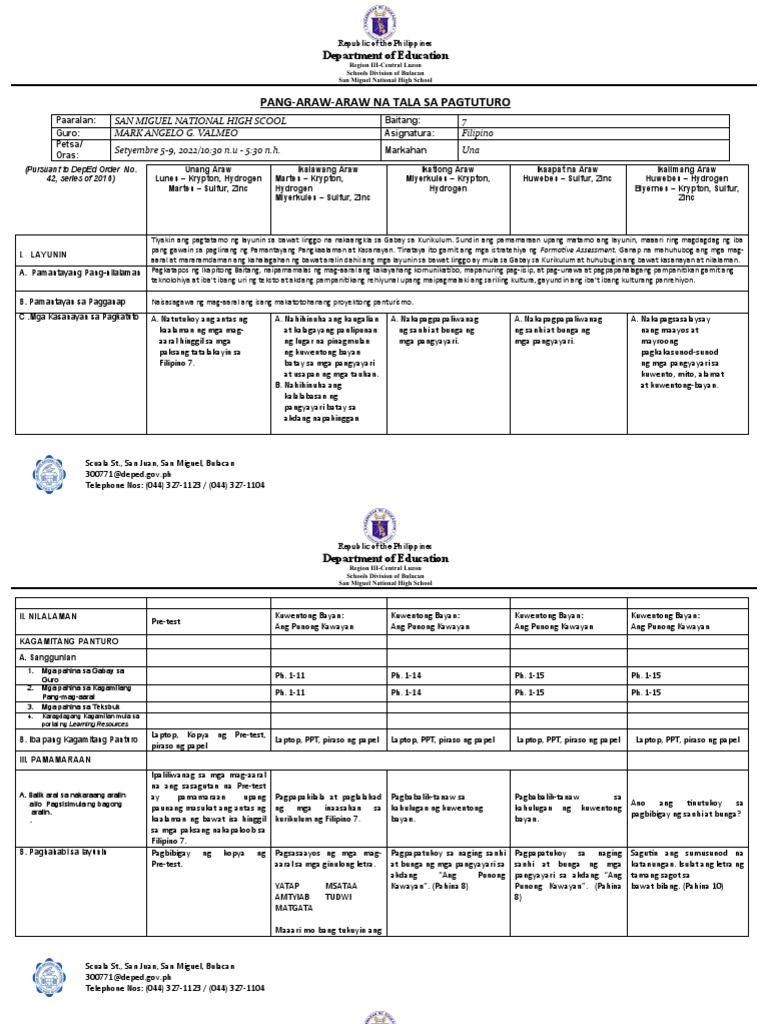 DLL Filipino 7 1st QTR Week 3 | PDF