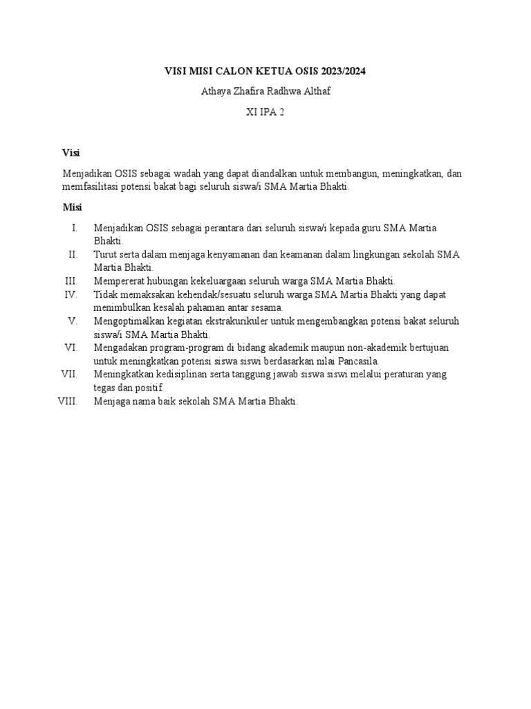 Visi Misi - Calon No.2 | PDF