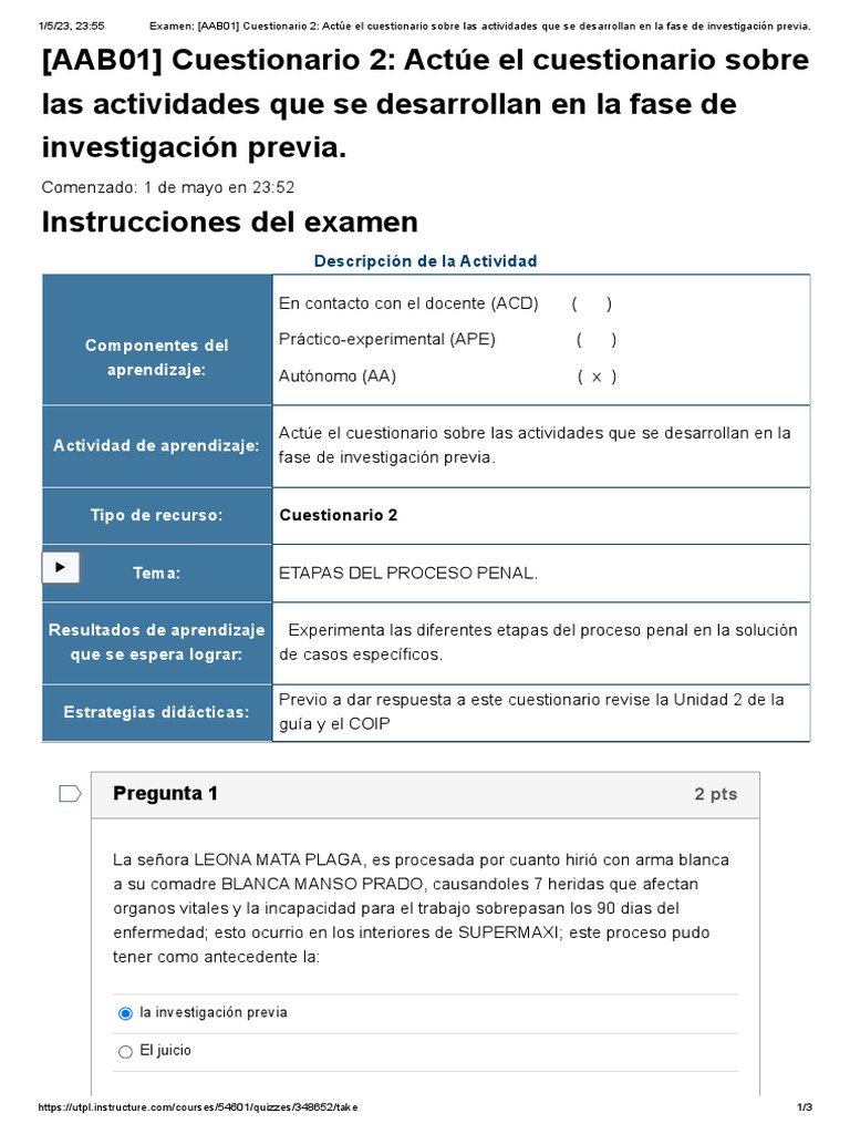 Examen - (AAB01) Cuestionario 2 - Actúe El Cuestionario Sobre Las Actividades Que Se Desarrollan ...