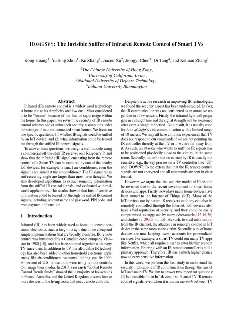 HOMESPY The Invisible Sniffer of Infrared Remote Control of Smart TVs ...
