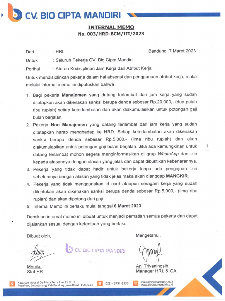 11. Aturan Kedisiplinan Jam Kerja dan Atribut Kerja | PDF