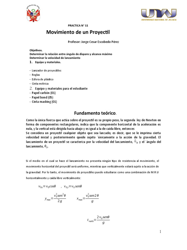 Practica 11 Movimiento de Un Proyectil | PDF