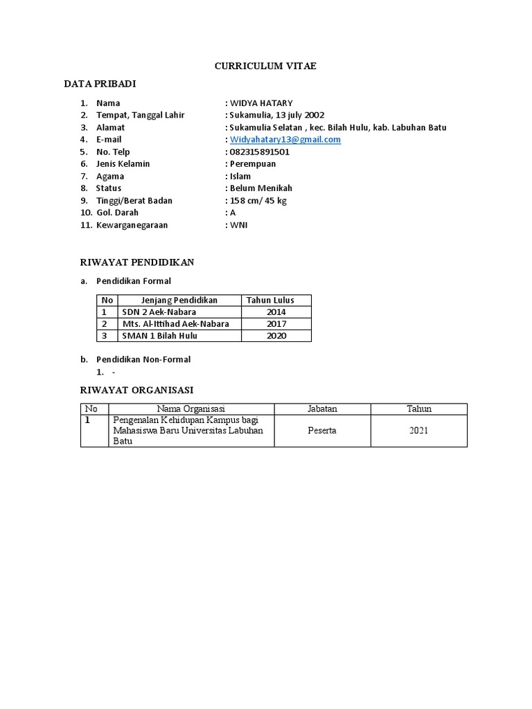 CV Widya Hatary | PDF