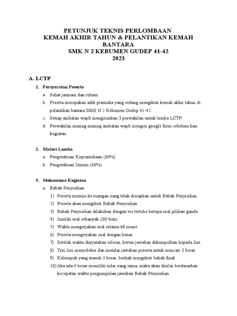 Petunjuk Teknis Perlombaan | PDF