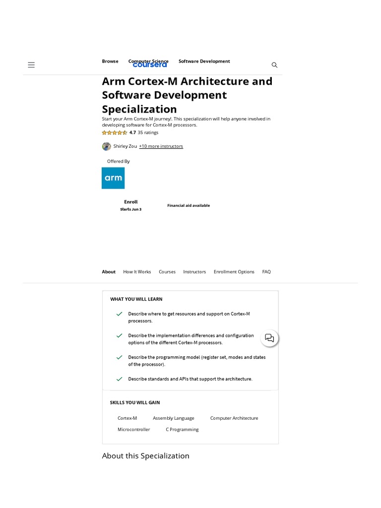 Arm Cortex-M Architecture and Software Development - Coursera | PDF | Software | Central ...