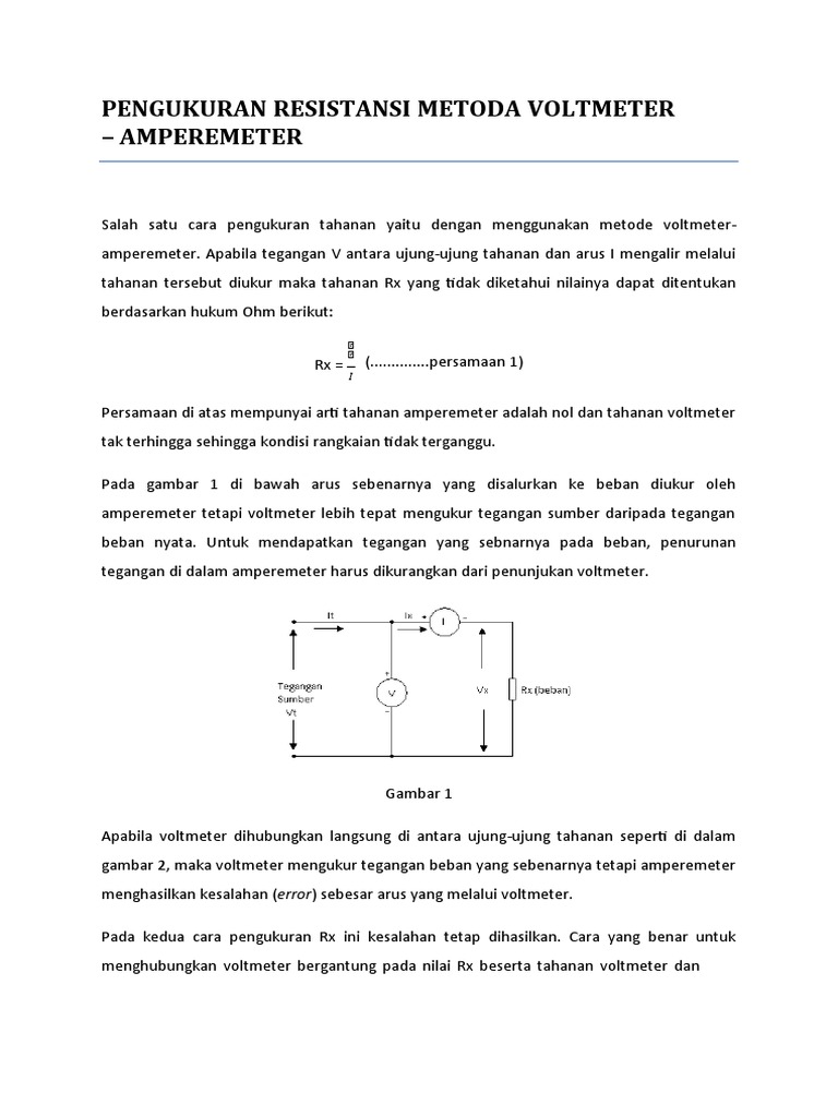 Pengukuran Tahanan Metoda Voltmeter | PDF