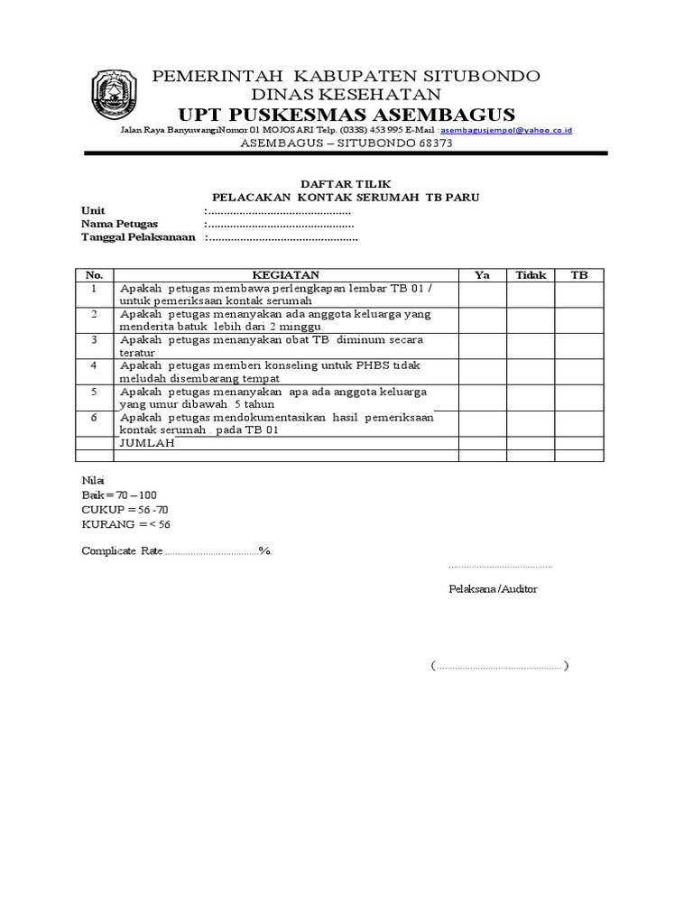 Daftar Tilik TB Paru | PDF