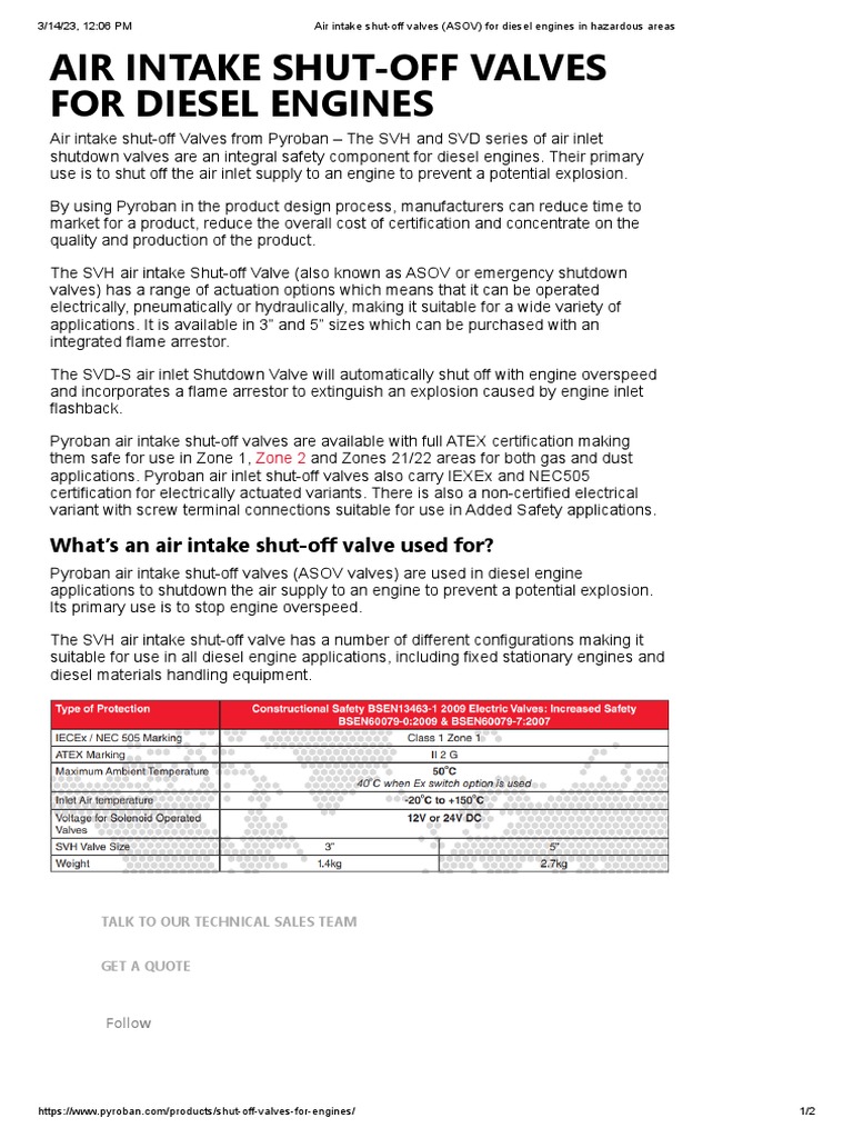 Air Intake Shut-Off Valves (ASOV) For Diesel Engines in Hazardous Areas ...