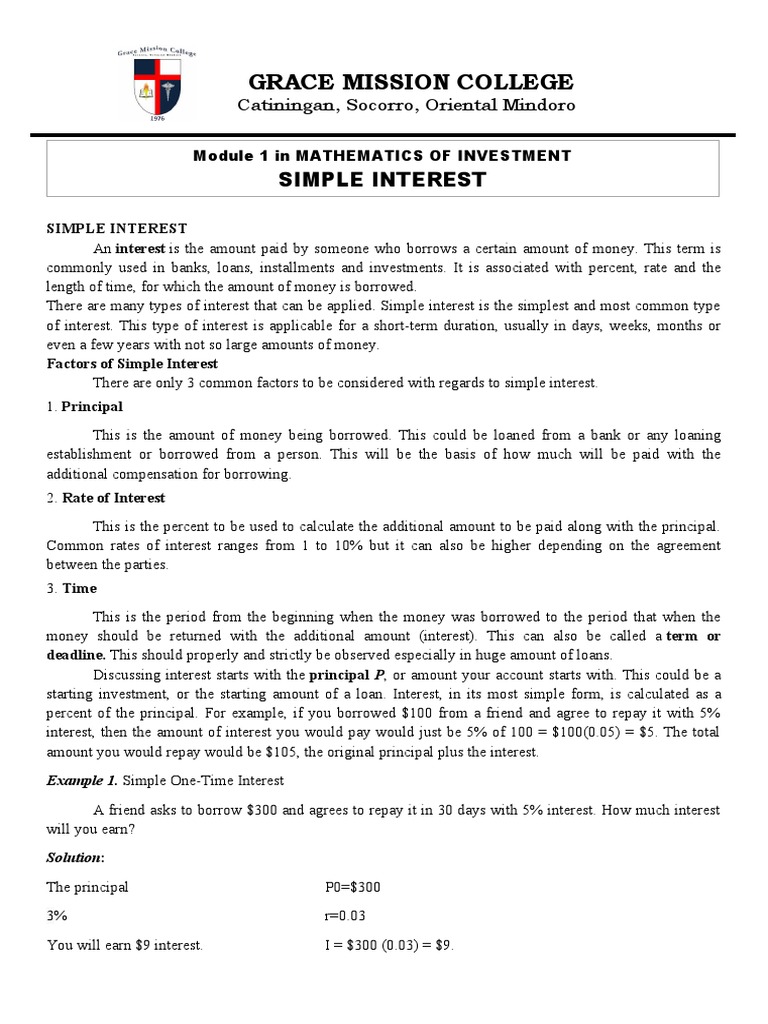 Mathematics of Investment Module 1 | PDF | Interest | Interest Rates