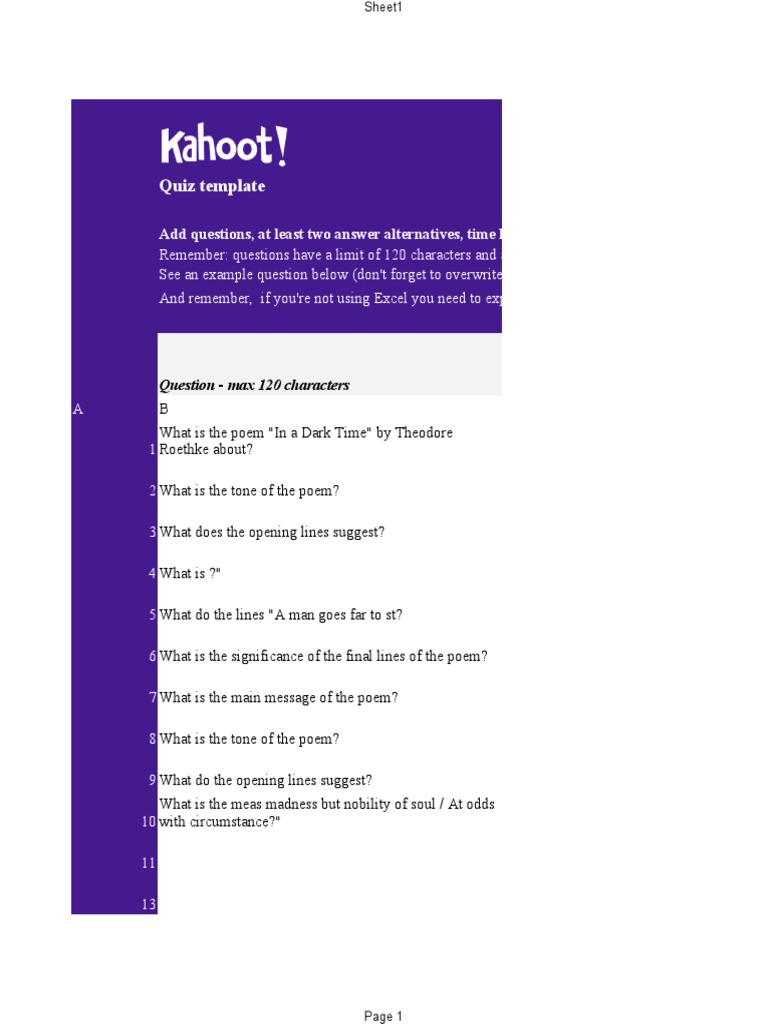 Kahoot Quiz Template Instructions | PDF