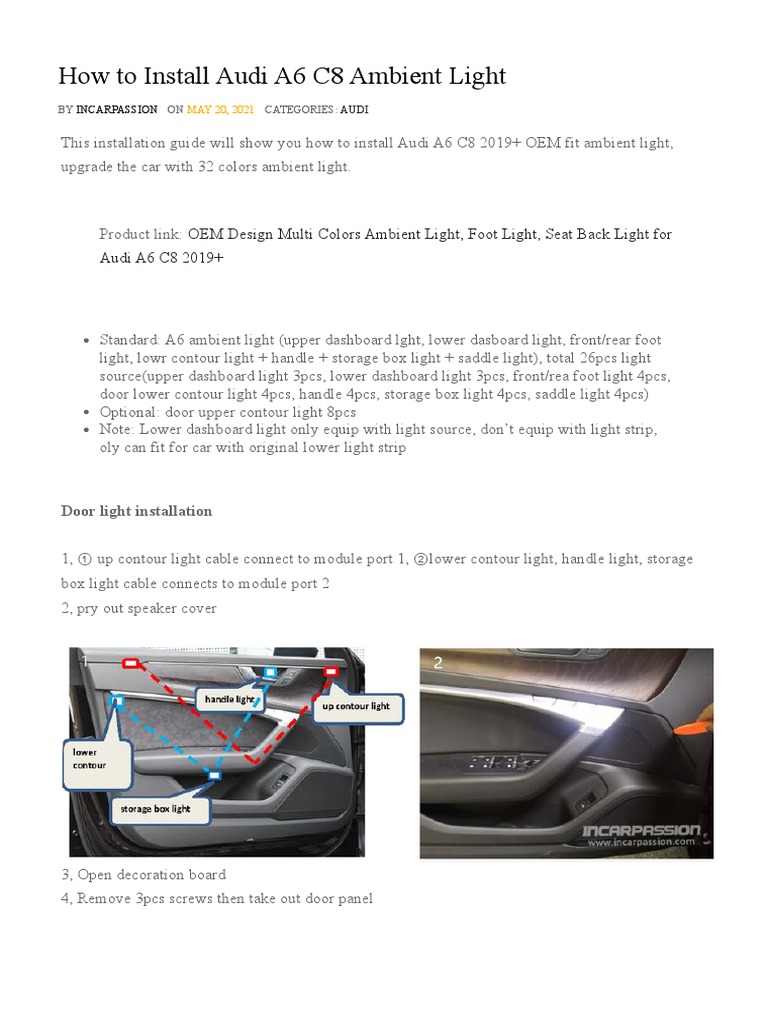 Installation Instructions - How To Install Audi A6 C8 Ambient Light ...
