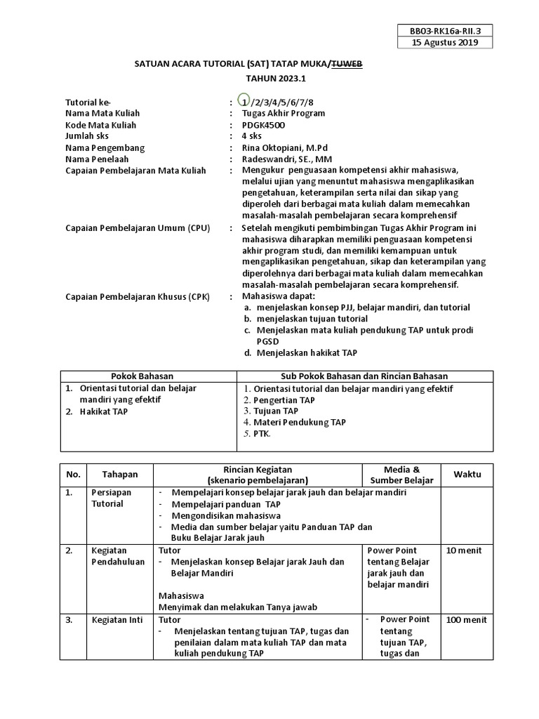 Tutorial Tugas Akhir Program PDGK4500 | PDF | Karier & Perkembangan