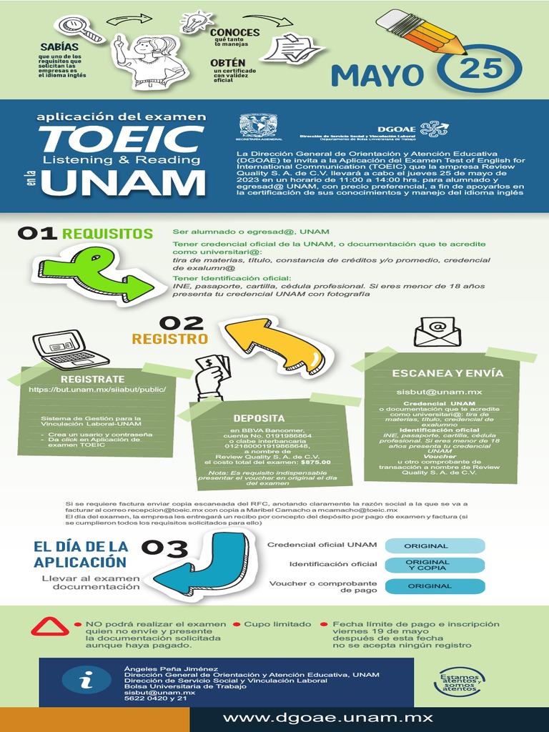 Examen TOEIC para UNAM: Requisitos y Fechas | PDF