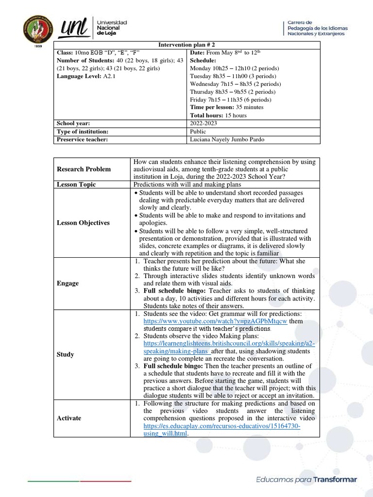 Lesson Plan Week 2 | PDF | Career & Growth | Language Arts & Discipline
