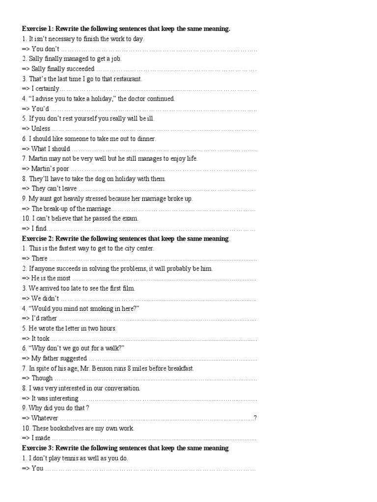 Rewrite Sentences 2 | PDF