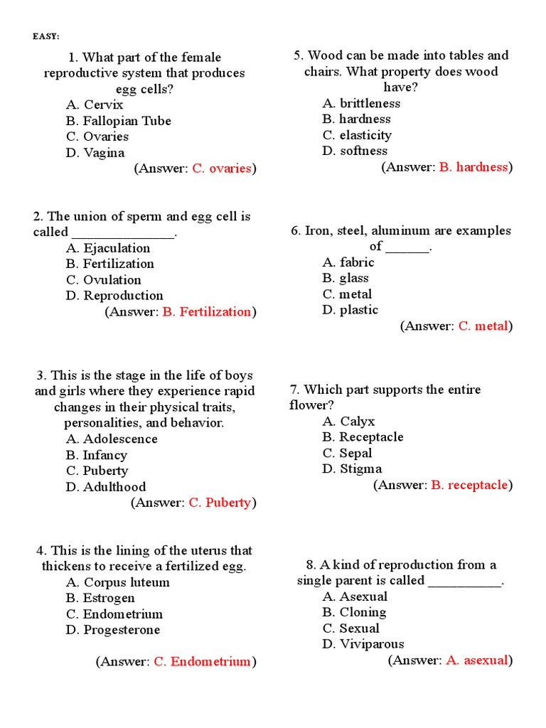 Science Quiz Questionnaire | PDF | Human Reproduction | Sex