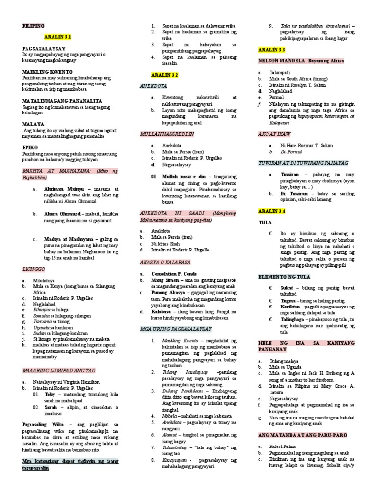 01 Filipino Reviewer | PDF