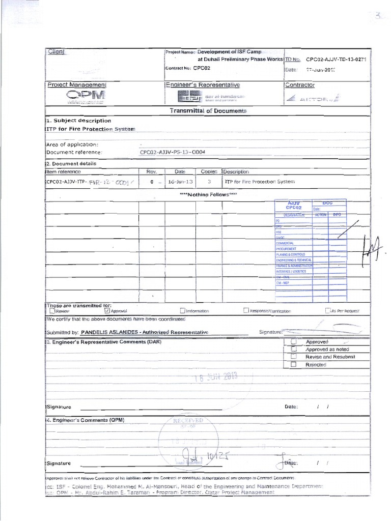 ITP For Fire Protection System | PDF | Gas Technologies | Chemical ...