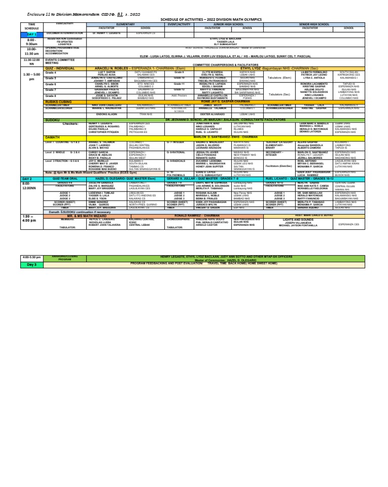 2022 Division Math Olympics Schedule | PDF