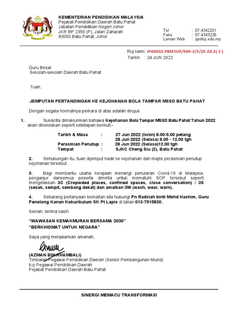 surat jemputan bola tampar | PDF