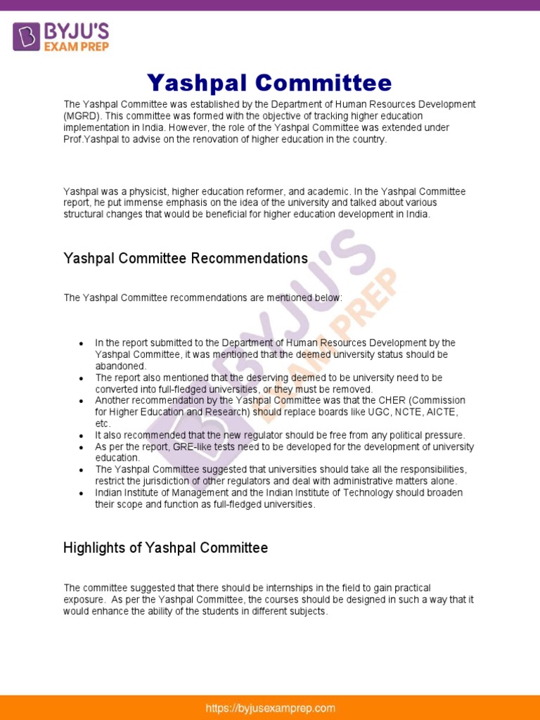 Yashpal Committee Upsc Notes 87 | PDF | University