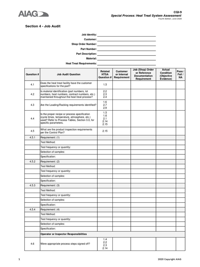 CQI-9 4th Ed - FINAL Protected June 8 Job Audit | PDF