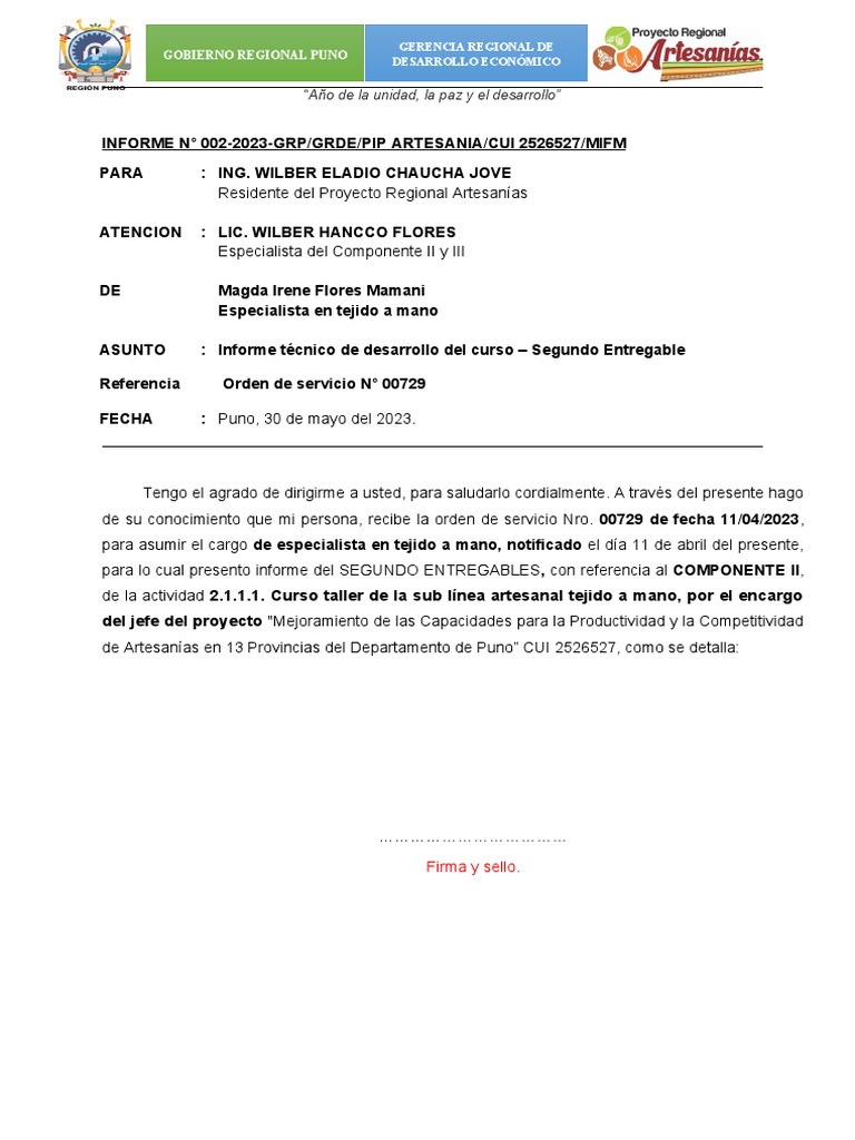 Modelo de Informe de Segundo Entregable 30-05 | Descargar gratis PDF | Desarrollo economico ...