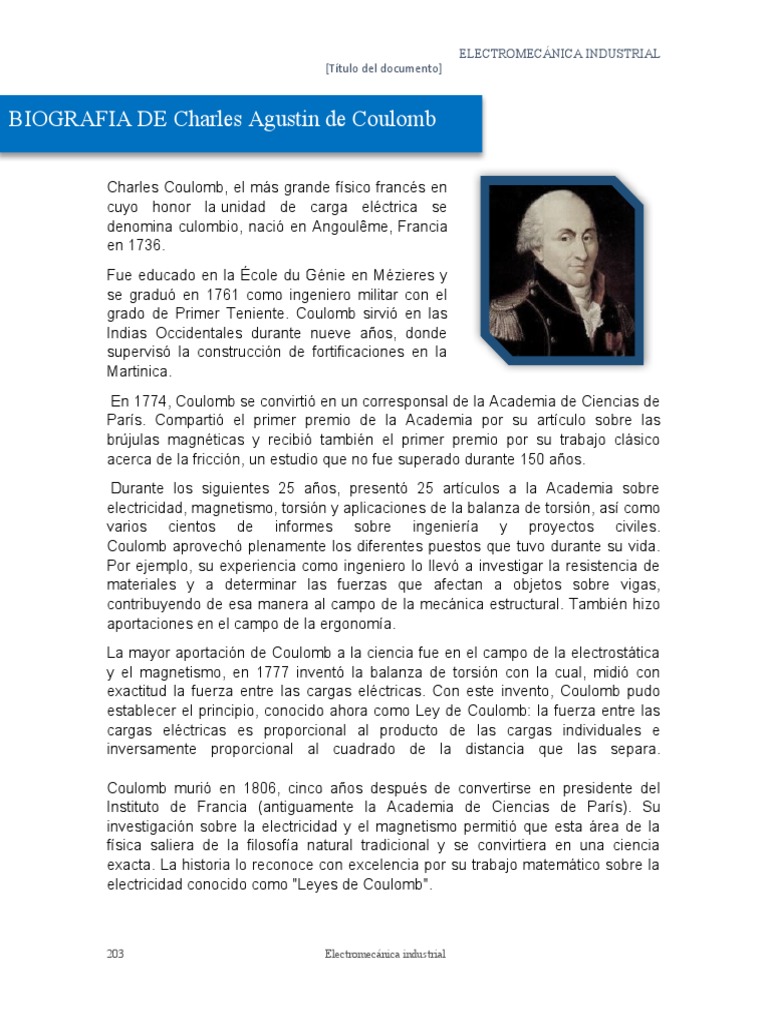 Biografía de Charles Coulomb | PDF | Ingenieria Eléctrica ...