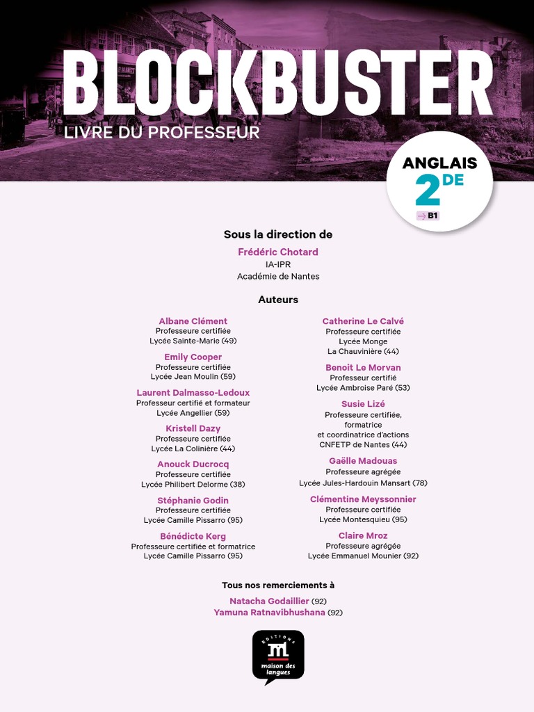 Blockbuster Anglais 2de b1 Livre Du Professeur Compress | PDF