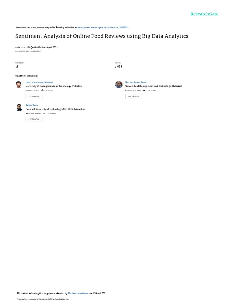 0.2 Sentiment Analysis of Online Food Reviews Using Big Data | PDF ...