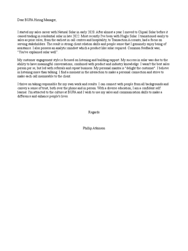 BUPA Cover Letter | PDF