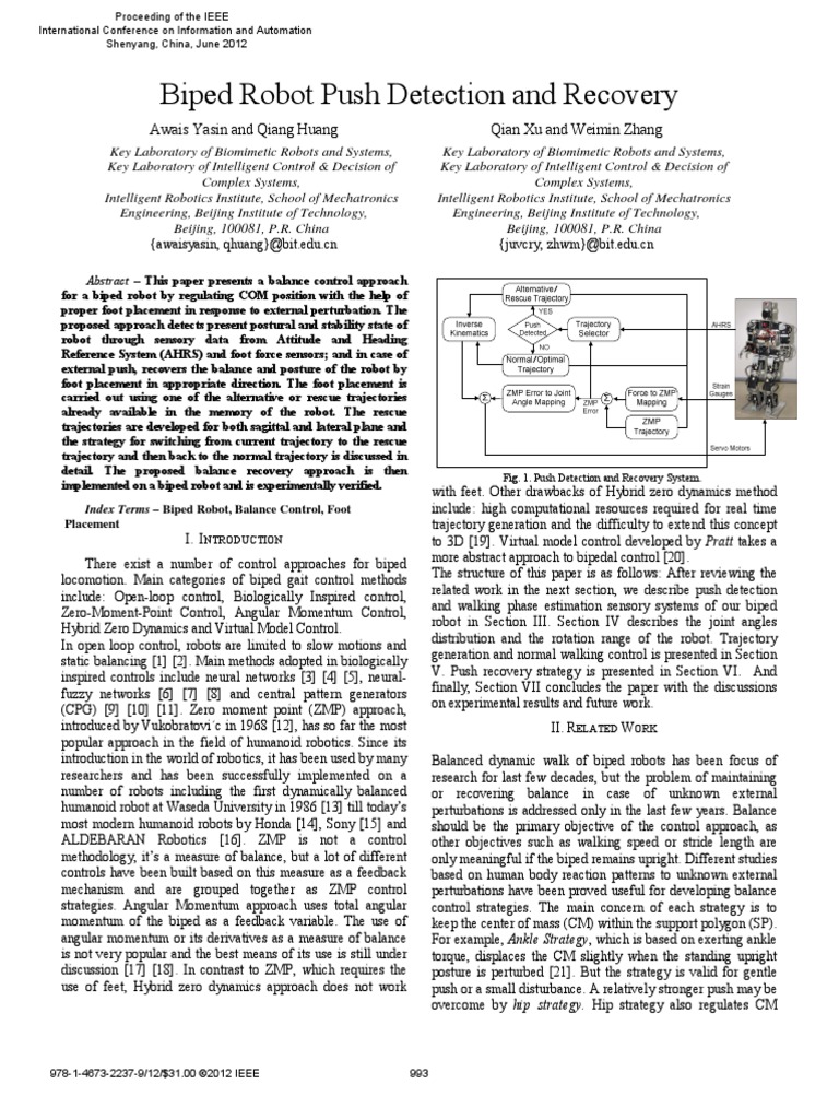Biped Robot Push Detection and Recovery | PDF | Gyroscope | Accelerometer