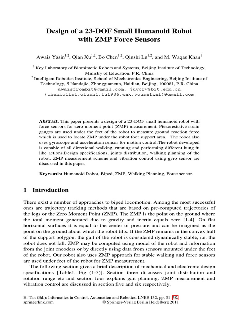 23-DOF Humanoid Robot with ZMP Sensors | PDF | Control Theory | Mechanics