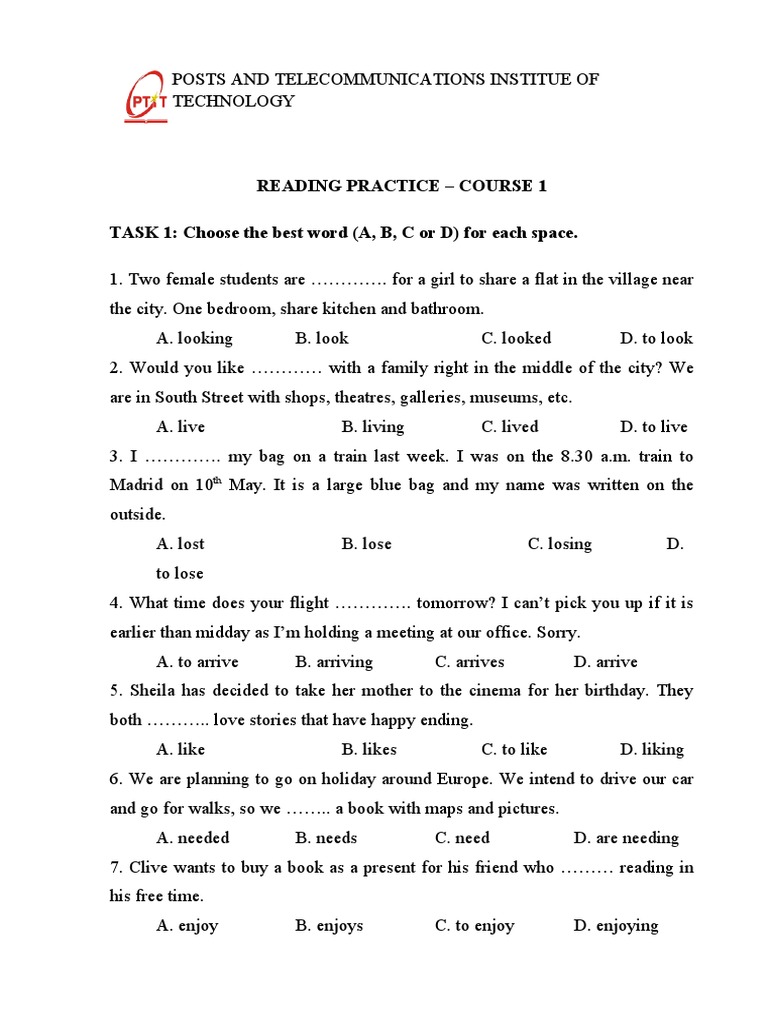 READING PART 1 No Keys | PDF