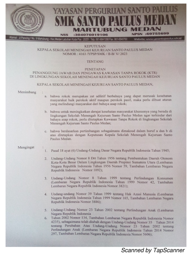 SK Dilarang Merokok SMK S Santo Paulus | PDF