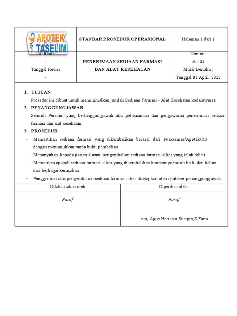 SOP Retur Obat Dari Pasien | PDF