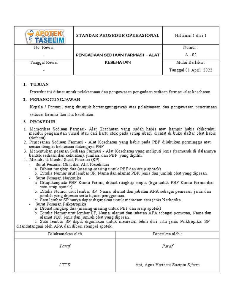 SOP Pengadaan Obat | PDF