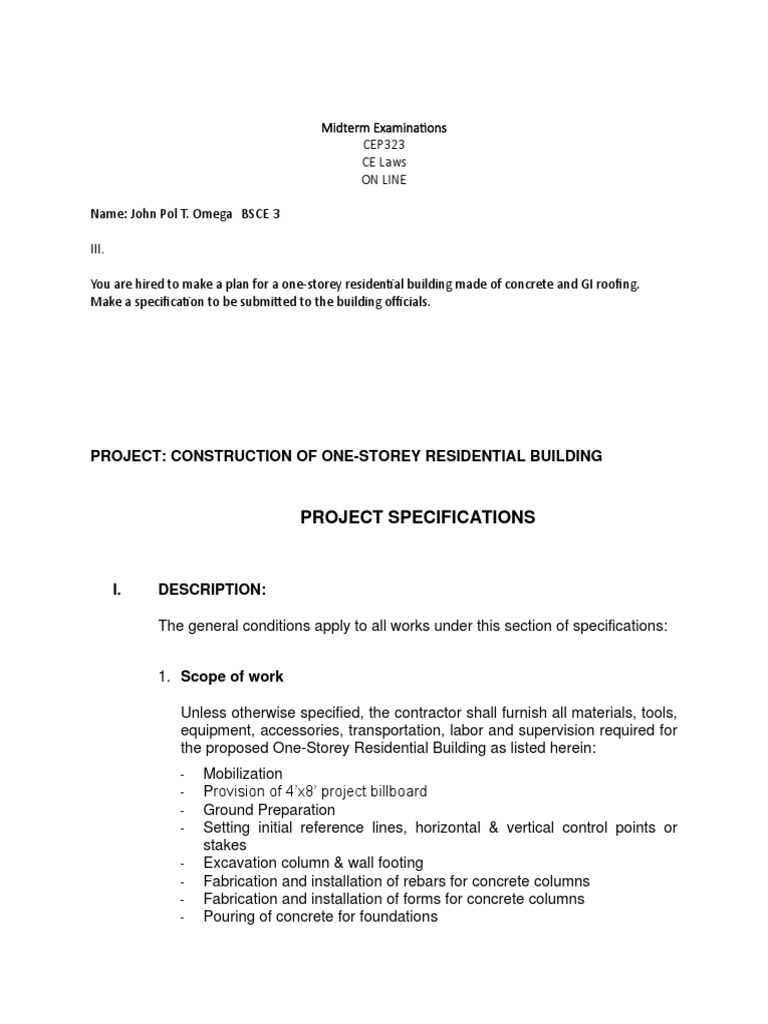 One Storey BUILDING - SPECS | PDF